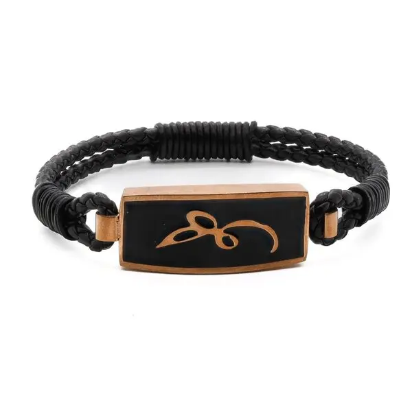 EBRU JEWELRY Ottoman Rose Symbol Leather Bracelet - Gold/black