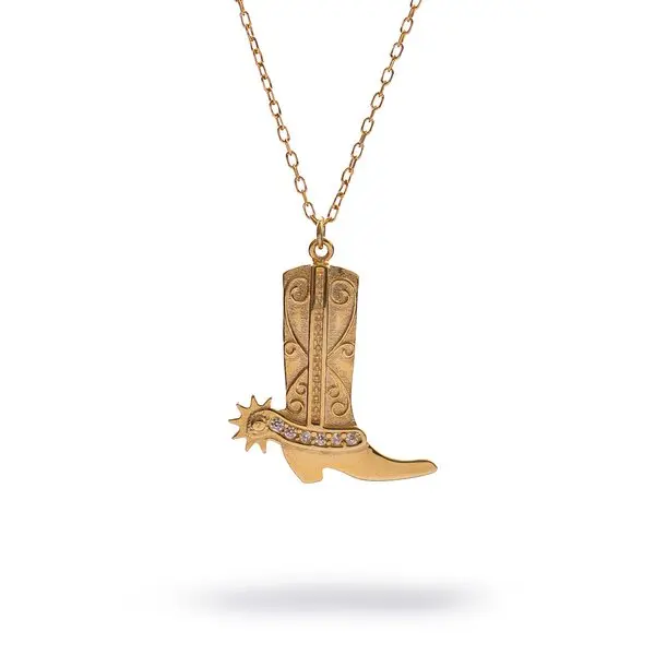 EBRU JEWELRY Western Spirit Cowboy Boot Vermeil Pendant Necklace - Gold