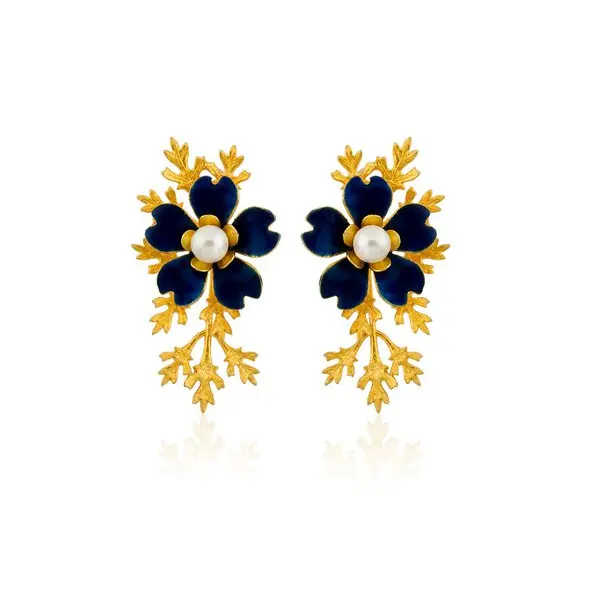 MILOU JEWELRY Navy Flower Stud Earrings - Blue