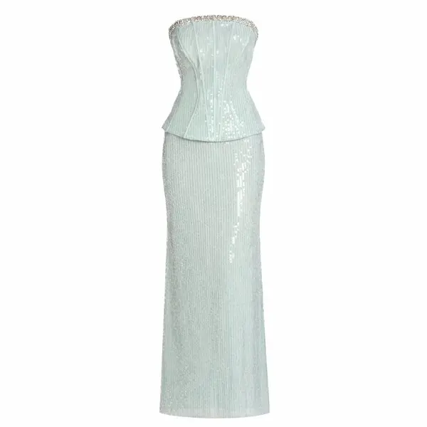 Mac Duggal Sequin Peplum Gown With Rhinestone Trim - Blue