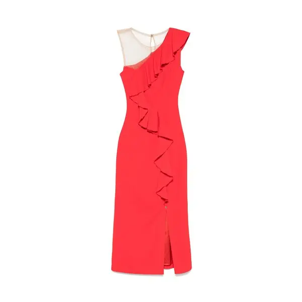 NISSA Ruffled Bodycon Midi Dress - Red