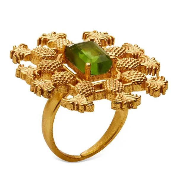 DHWANI BANSAL Piña Ring With Green Topaz Glass Gem - Gold/green