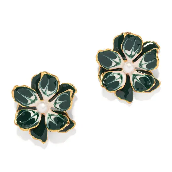 THE PINK REEF Floral Stud Earrings - Green