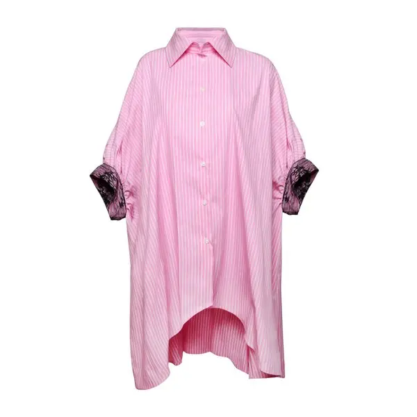 MADEBYZA Striped Oversized Shirt With Lace Cuff