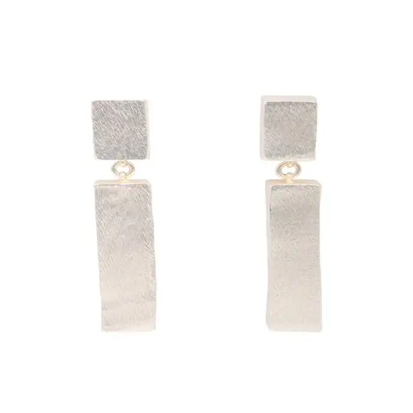 Saachi Duo Rectangle Metal Earrings - Silver