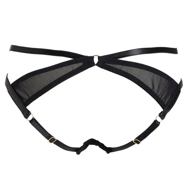 SOMETHING WICKED Nina Leather & Mesh Ouvert Brief - Black
