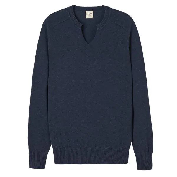 SALTS CASHMERE Split Crew Neck Sweater - Blue