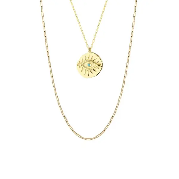 SPERO LONDON Eye Coin And Rectangular Chain Necklace Set - Gold