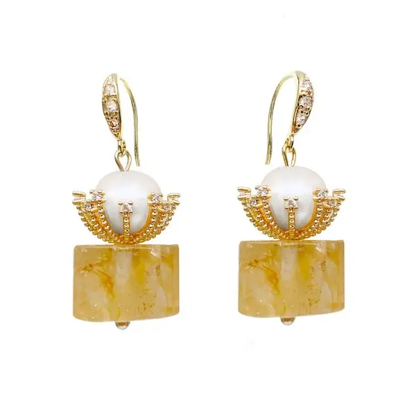 FARRA Cylinder Citrine And Pearl Dangle Earrings - White