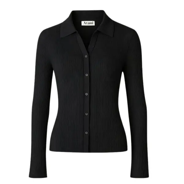 AVANI APPAREL Mélisse Ribbed Polo Top - Black