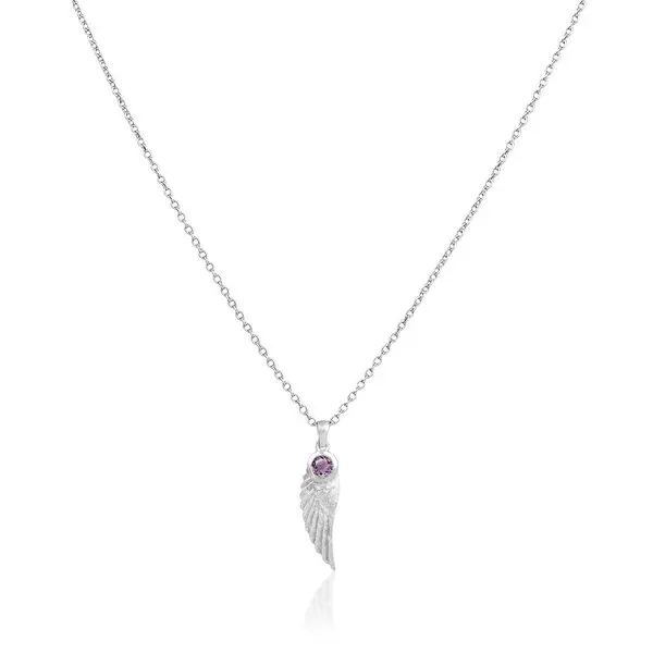 MOON LONDON Angel Wing Amethyst Gemstone Necklace - Silver