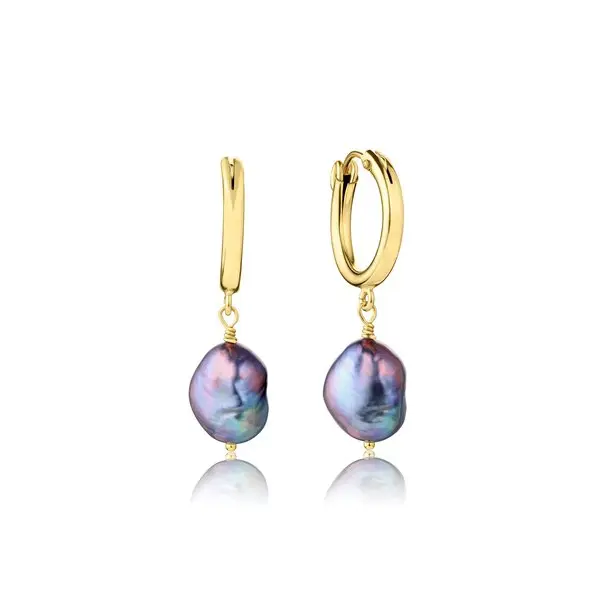 SET & STONES Adelle Hoops With Peacock Pearl - Gold