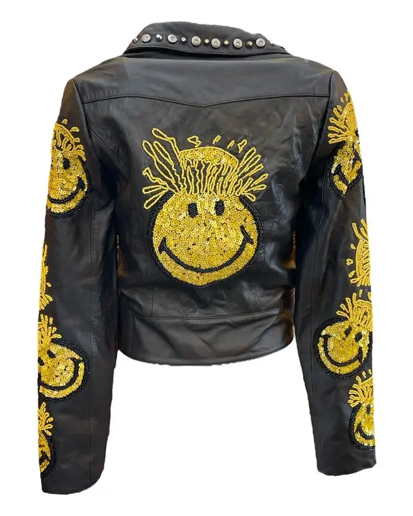 ANY OLD IRON Hand-beaded Leather Moto Jacket