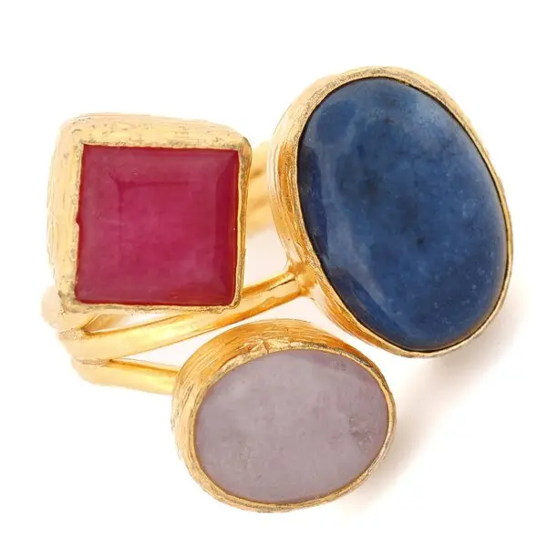 EBRU JEWELRY Gold Plated Bronze Gemstone Ring - Gold/blue/yellow