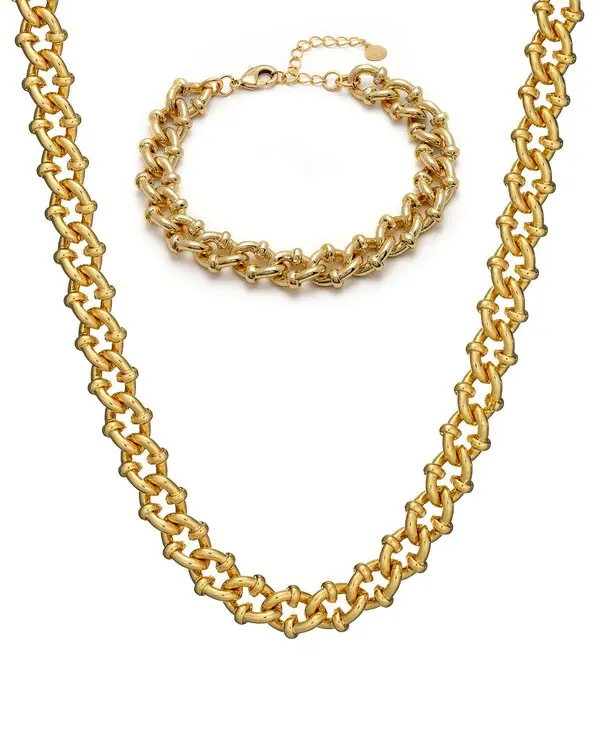 CRYSTALS AND CO Twisted Link Necklace And Bracelet Set - Gold
