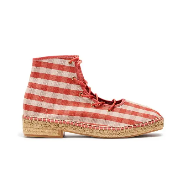 NAGUISA Annona Check Lace-up Espadrille Ankle Boots