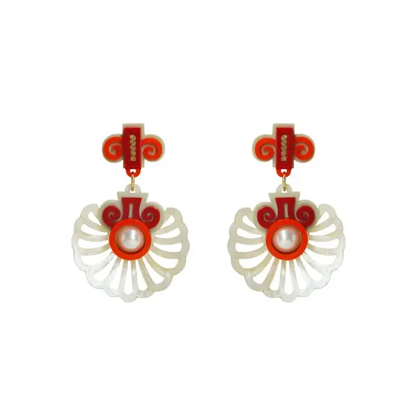 GISSA BICALHO Shell And Pearl Dangle Earrings - Red