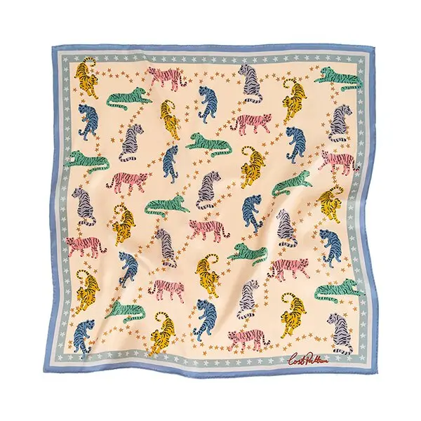 LOST PATTERN Neon Tigers Silk Bandana - Blue
