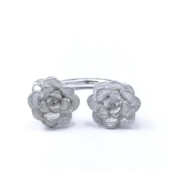 GABRIELLA ALICIA Succulent Flower Open Ring - Silver
