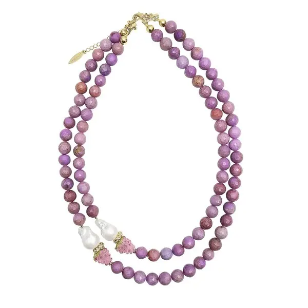 FARRA Sugilite, Baroque Pearl And Raspberry Double Layered Necklace - Pink