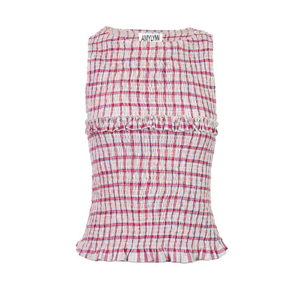 AMY LYNN Mona Smocked Checkered Top - Red