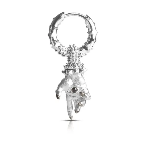 KASUN Hand Of The Protector Black Diamond Earrings - Silver
