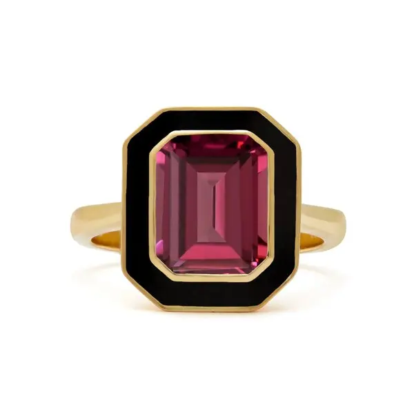 AUGUSTINE JEWELS Rhodolite And Enamel Cocktail Ring - Black/red