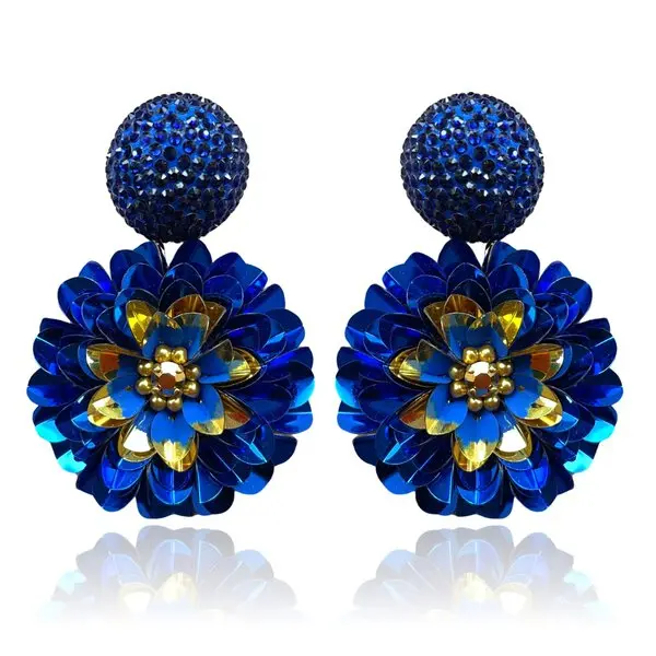 PINAR OZEVLAT Sapphire Dahlias Earrings - Blue