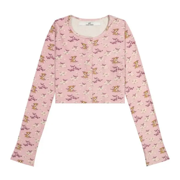 CLOUD HAVEN Sweet Pittie Print Cardigan - Pink