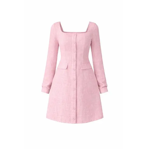 GIRL IN MIND Flora Long Sleeve Tweed Mini Dress - Pink