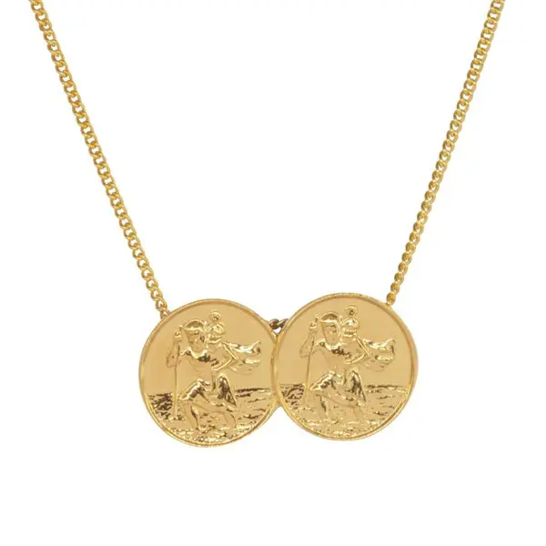 KATIE MULLALLY Double St Christopher Medallion Necklace - Gold