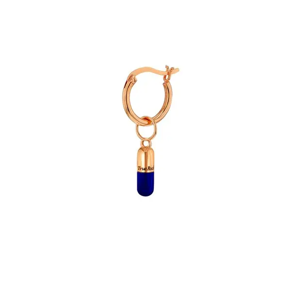 TRUE ROCKS Mini Pill Charm On Rose Gold Hoop - Blue/rose Gold