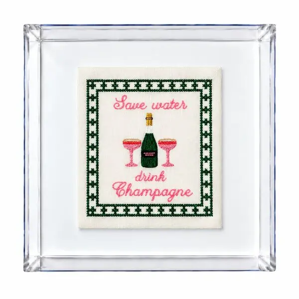 LILLY LOVES Save Water Drink Champagne Embroide Artwork Print - Red