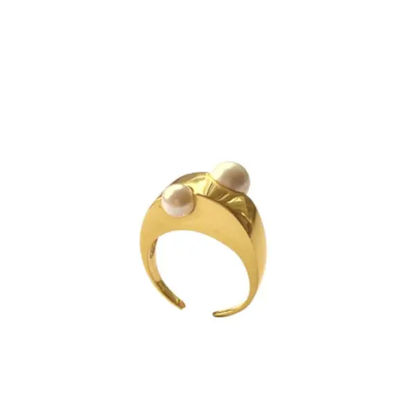 LINYA JEWELLERY Pearl Adjustable Ring - Gold