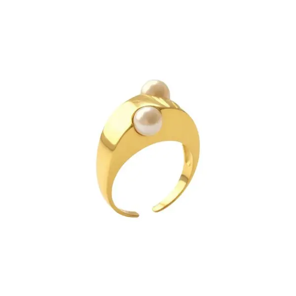 LINYA JEWELLERY Pearl Adjustable Ring - Gold