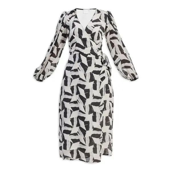 REISTOR Abstract Mosaic Print Midi Wrap Dress