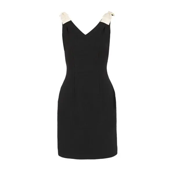 SANTINNI Elise Wool Dress With Silk Bows - Black/white