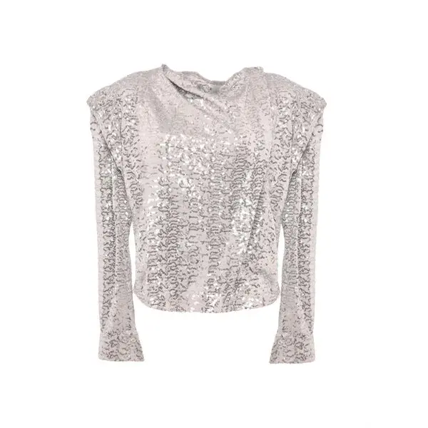 MADEBYZA Sequin Embellished Blouse With Padded Shoulders - Silver