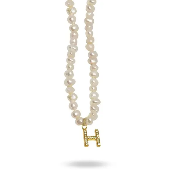 LINYA JEWELLERY Mono Letter Pearl Necklace - Gold