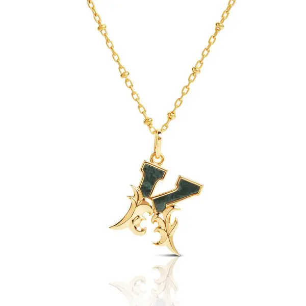 KASUN LONDON Plated K Initial Necklace With Green Marble - Gold