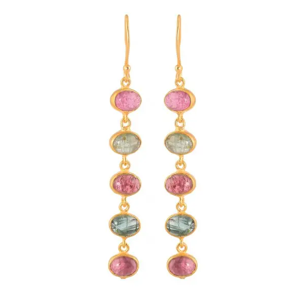 OPIUM JEWELS Five Tier Oval Tourmaline Drop Earrings - Gold