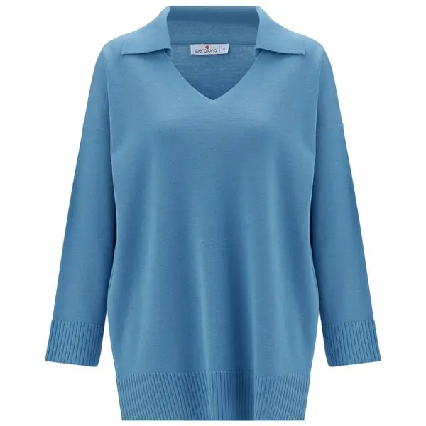 PERALUNA Polo V-neck Knit Pullover - Blue