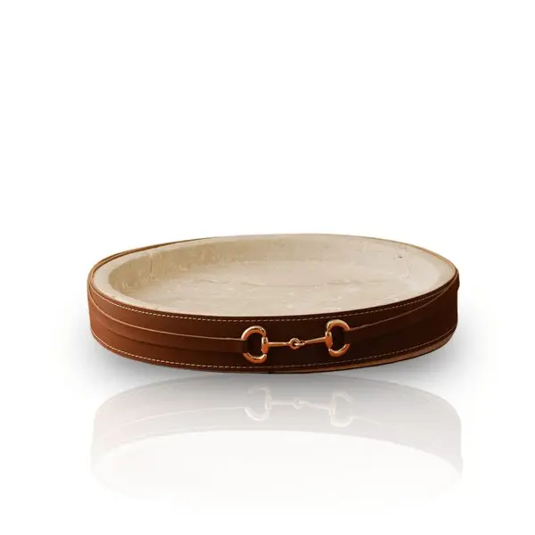 MARLETH Neutrals Travertine Tray With Cinnamon Leather Accent - Black