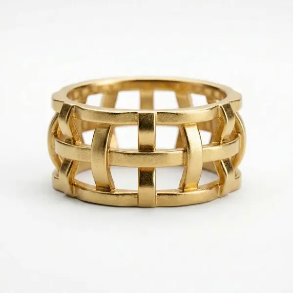SILVER & ELEGANT Lattice Architectural Band Ring - Gold