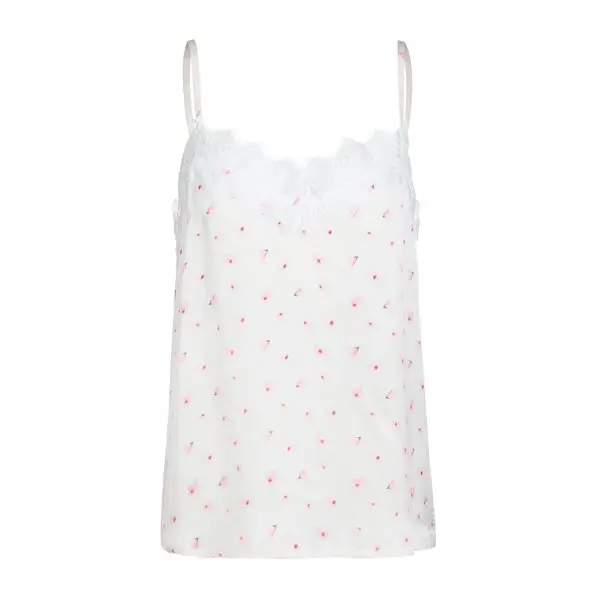 MODALLICA Freya Printed Organic Peace Silk Top With Pink Flowers - White