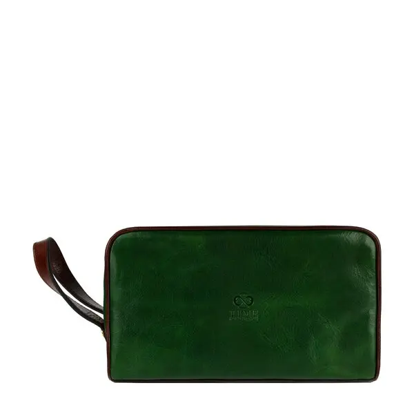 TIME RESISTANCE Leather Dopp Kit - Green