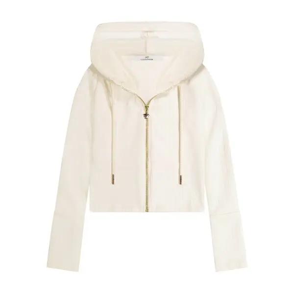 CLOUD HAVEN Ribbed Logo Zip-up Hoodie - White