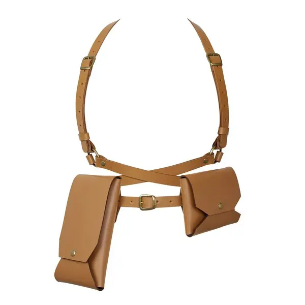 BADASS & GODDESS LEATHER Artemis Leather Harness With Pouches - Brown