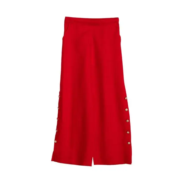 NIZA High-waisted Linen Blend Trousers With Embroidered Side Slits