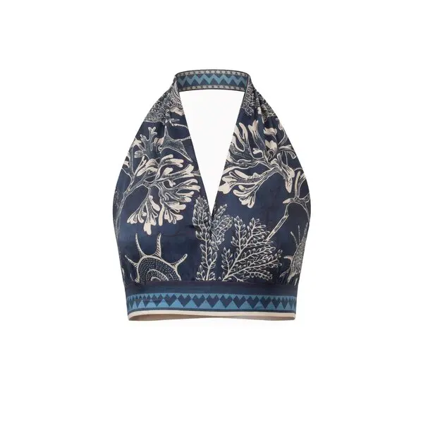 MAVLO Marine Print Halter Crop Top